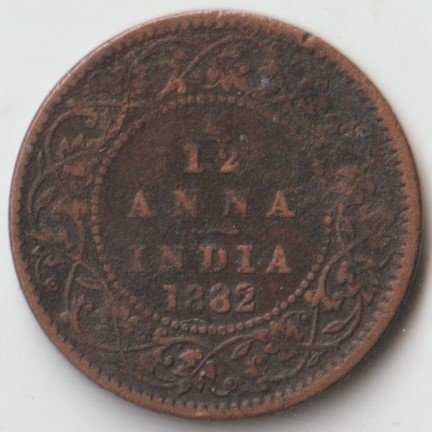 1/12 Anna 1882 Copper Coin of Victoria Empress British India Coinage ...