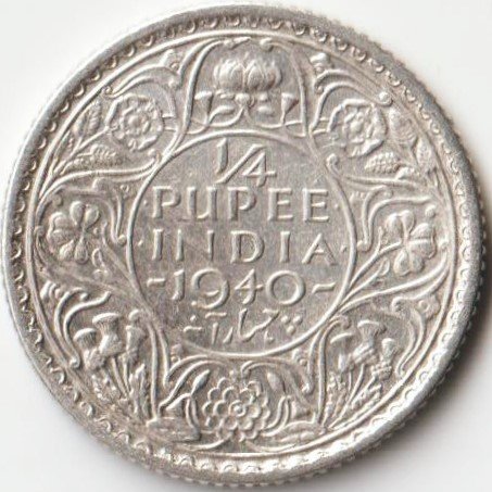 1/4 Rupee 1940 Silver Coin of King George VI British India Coinage ...