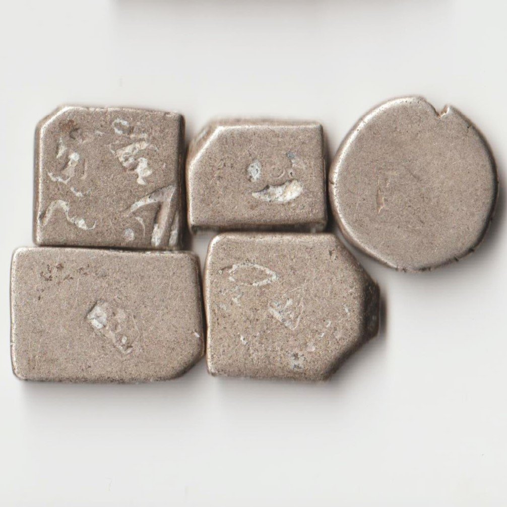 Rare 4 Different Shapes Punch Mark Silver Coins Set of Chandra Gupt ...