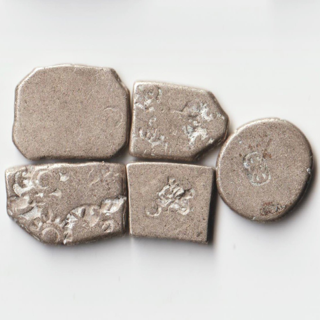 Rare 5 Different Shape Punch Mark Silver Coins Set of Chandra Gupt ...