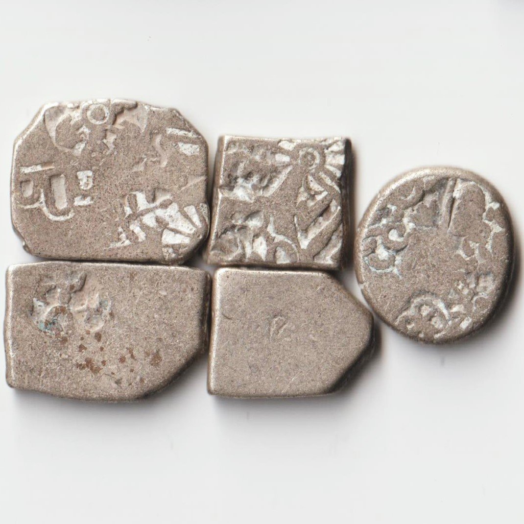 Rare 5 Different Shape Punch Mark Silver Coins Set of Chandra Gupt ...