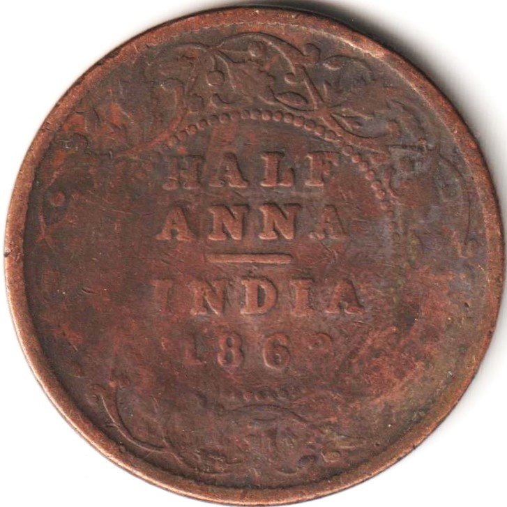 Rare Half Anna 1862 Copper Coin of Queen Victoria British India Coinage ...