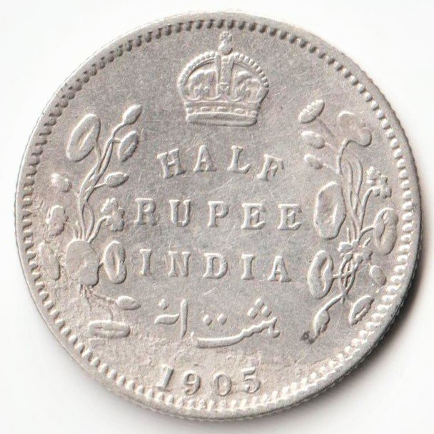 Rare Half Rupee of 1905 Silver Coin of Edward VII British India Coinage ...