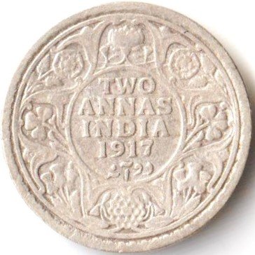 Two Anna 1917 Silver Coin of King George V British India Coinage ...