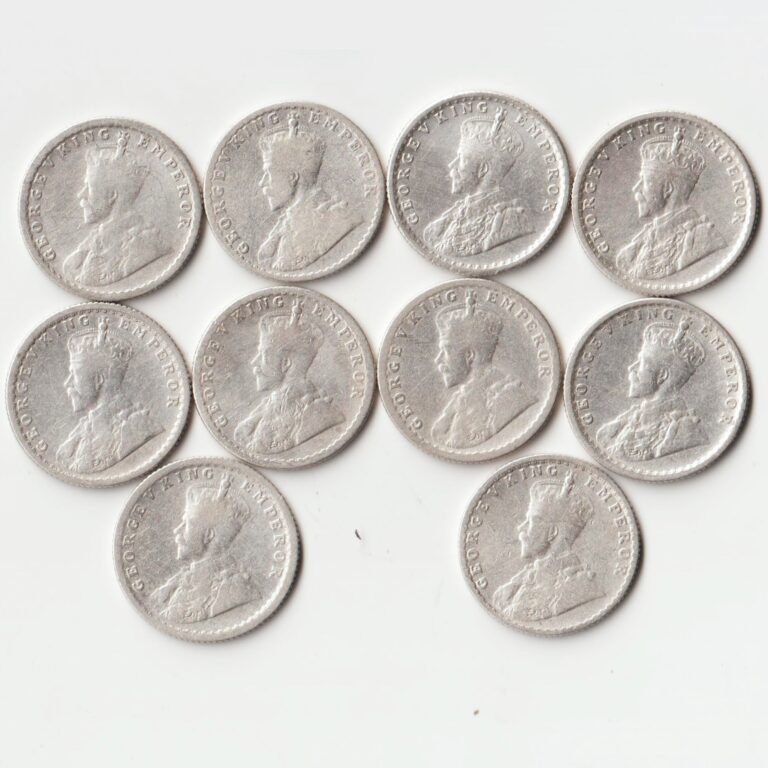 10 Different Date 1/4 Rupee Silver Coins Set of King George V British ...