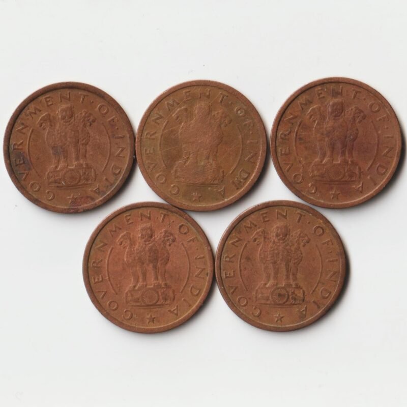 5 Coins Set of One Pice 1950-1954 Bronze Coin of Republic India Coinage ...